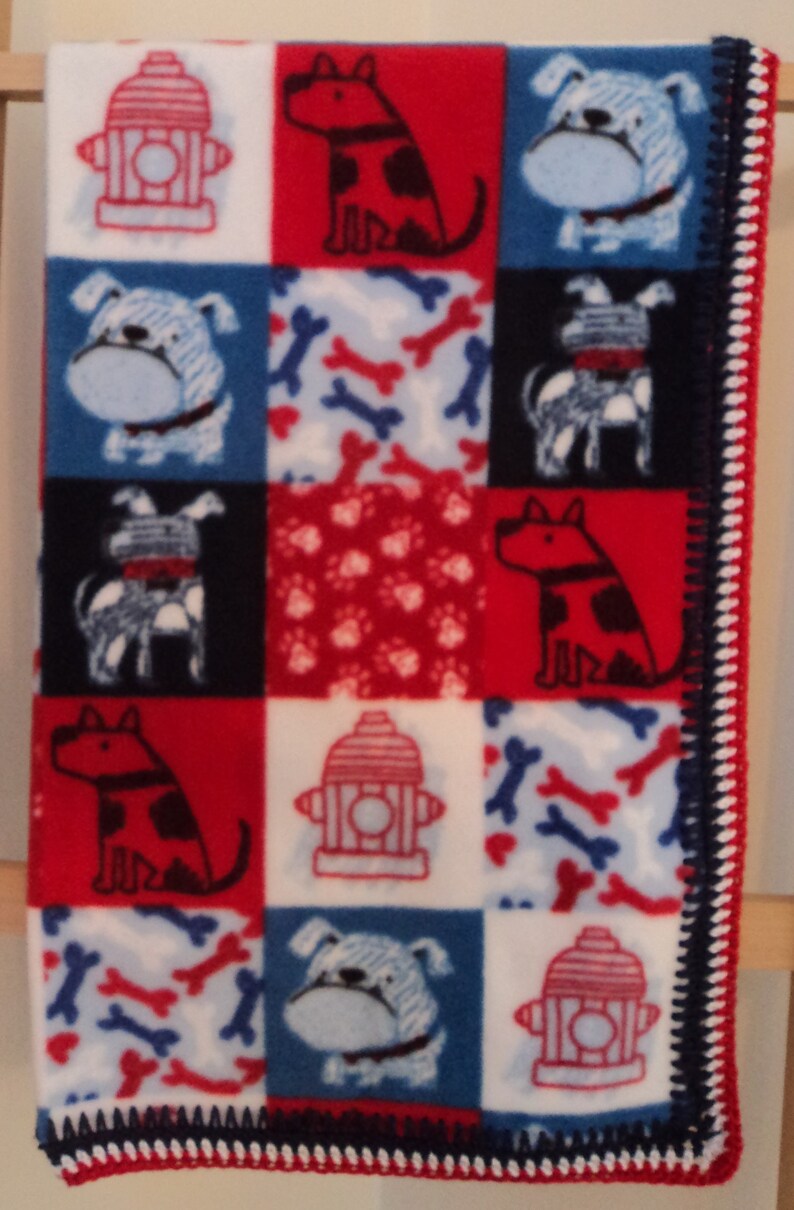 Puppy Dog Baby / Toddler Fleece Blanket With Crochet Border Red, White ...