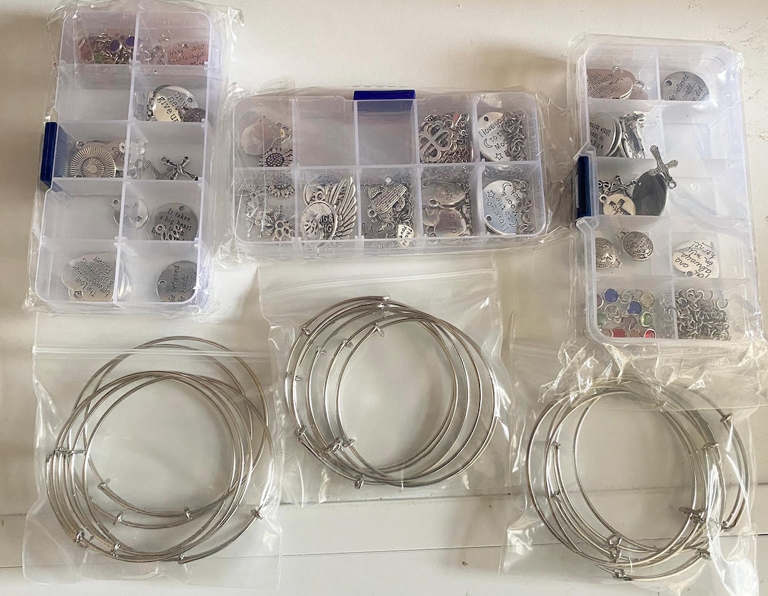 Bundle 3 Storage Boxes With Charms Adjustable Bangles Jewellery Making ...