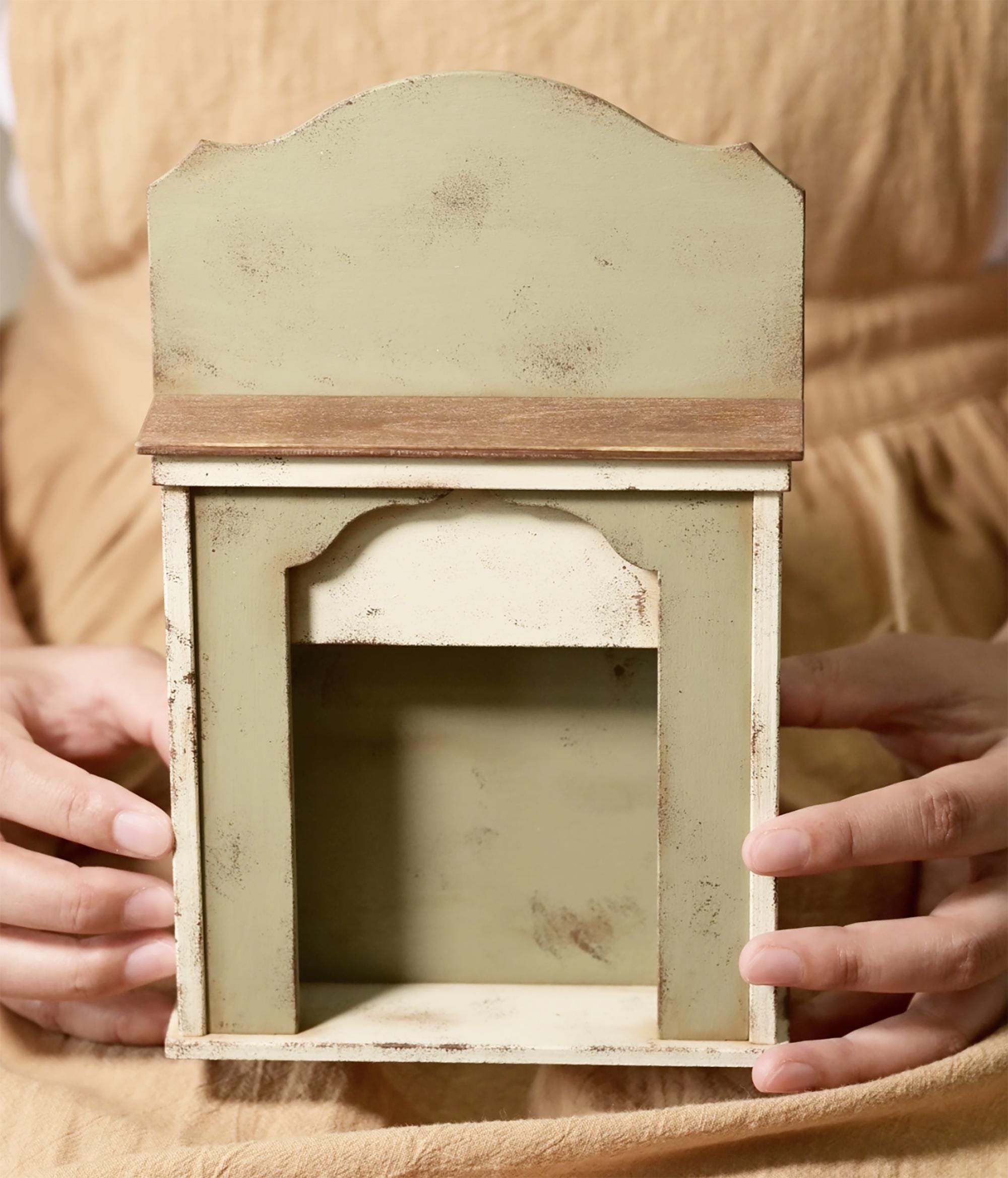 1:6 Scale Dollhouse Fireplace Mantel Rustic Green Cream Victorian Style ...