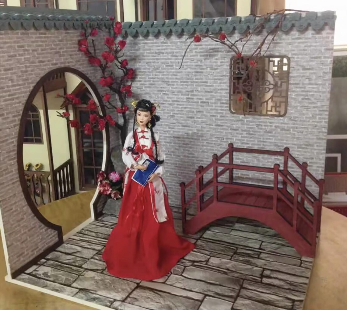 1:6 Scale Dollhouse Traditional Japanese Style Wooden Arch Bridge ...