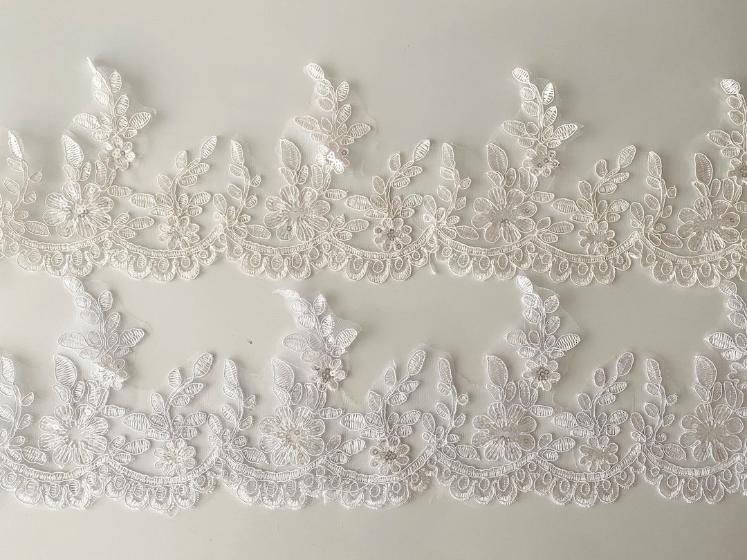 Ivory Sequins Floral Lace Trim: Bridal Wedding Dress Hem, per Yard - Etsy