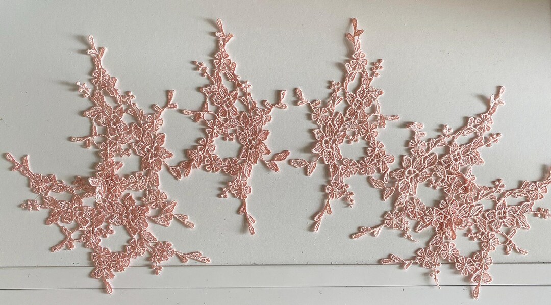 Bundle 6pcs Salmon Pink Floral Lace Applique Sew on Embroidered Lace ...