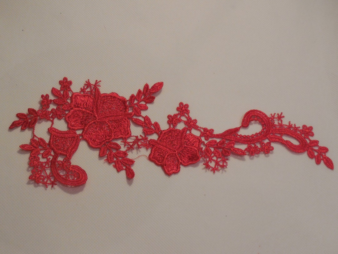 A Red Floral Lace Applique / Decorative Sewing Red Lace Motif Combined ...