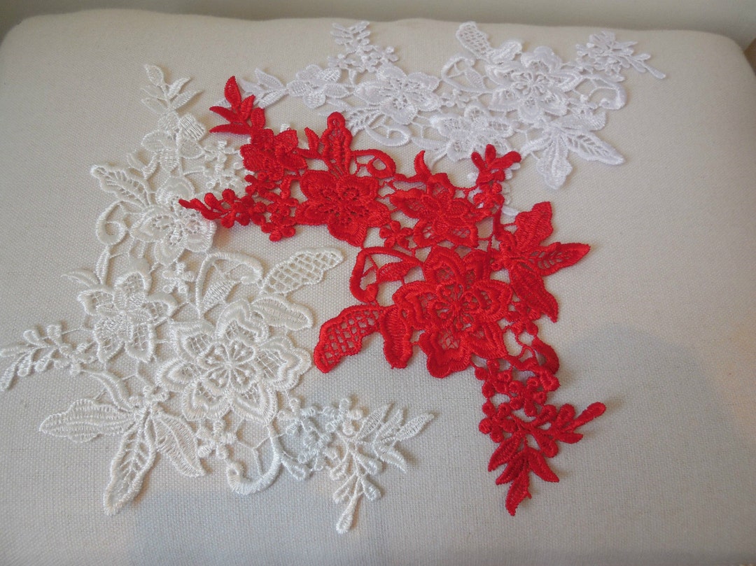 Red or off White Bridal Wedding Floral Lace Applique / off White or Red ...