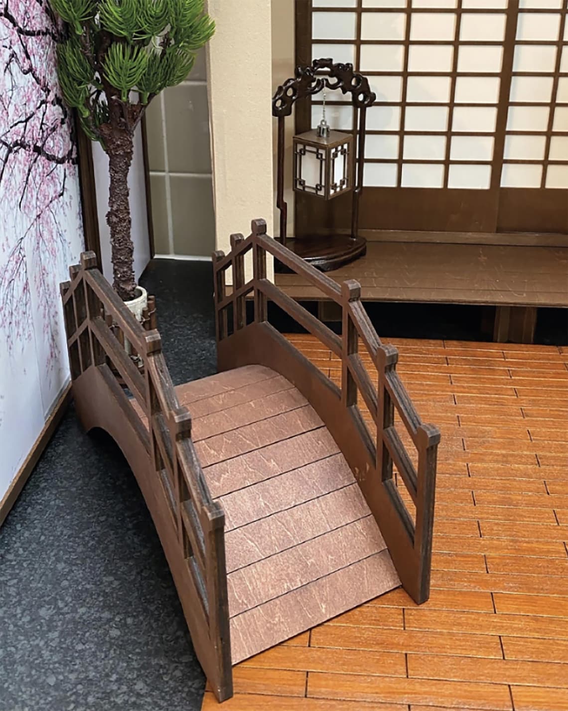 1:6 Scale Dollhouse Traditional Japanese Style Wooden Arch Bridge ...