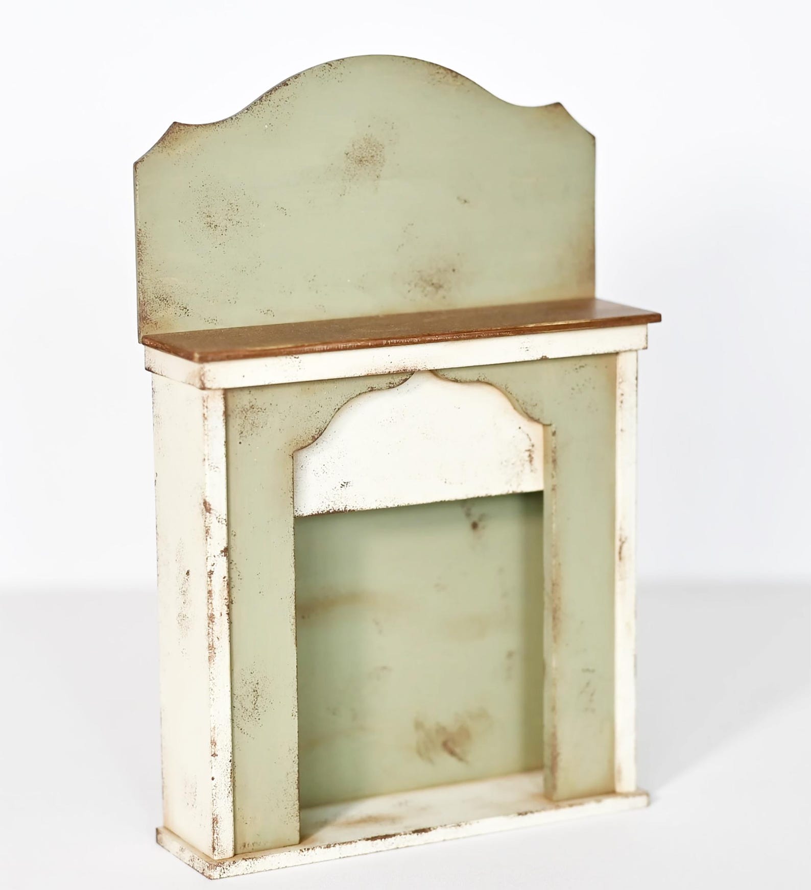 1:6 Scale Dollhouse Fireplace Mantel Rustic Green Cream Victorian Style ...
