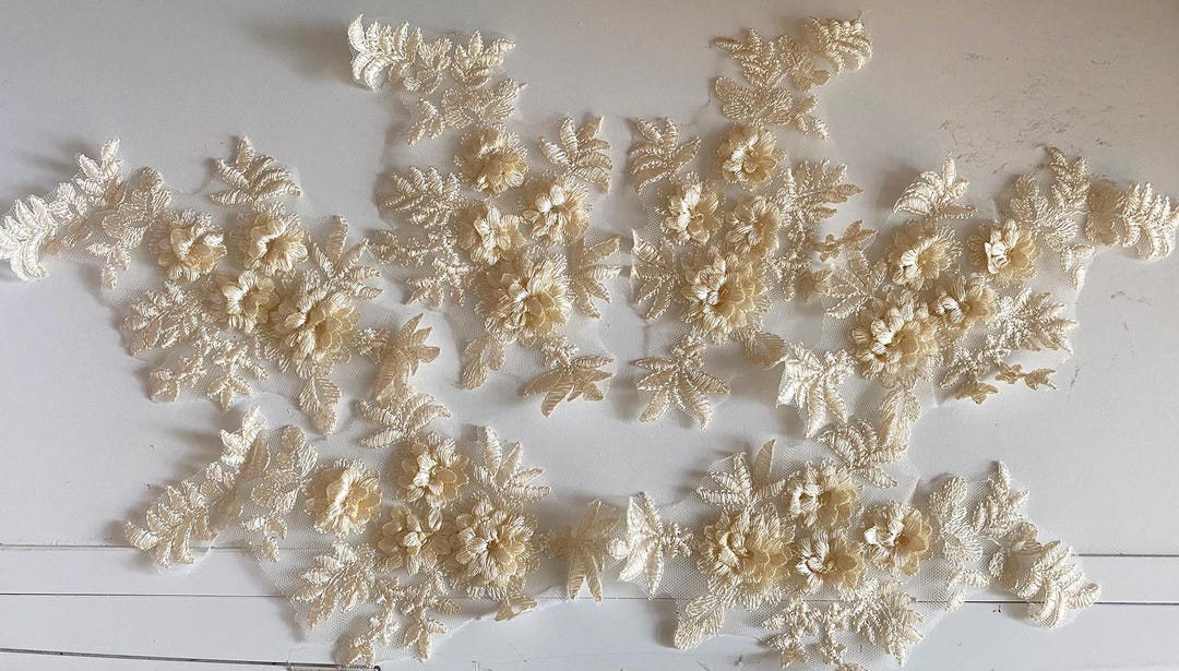 Champagne 3D Floral Lace Applique - Double Layer, Sew on Motif Patch ...