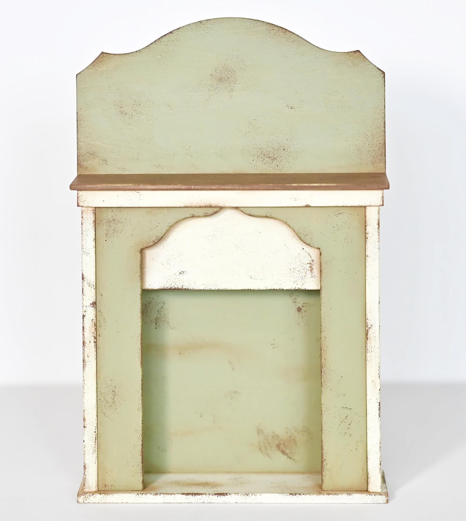 1:6 Scale Dollhouse Fireplace Mantel Rustic Green Cream Victorian Style ...