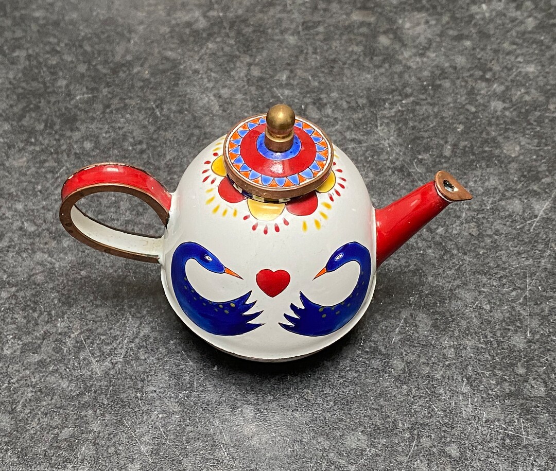 Trade Plus Aid Swan and Heart Teapot Hand Paint Enamel Limited Edition ...
