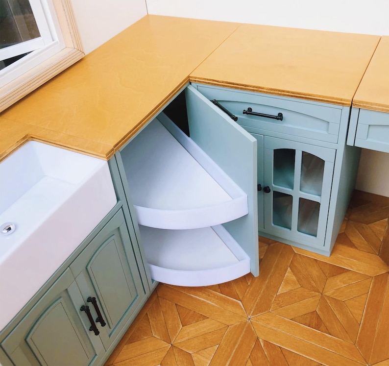 Handmade 1:6 Scale Miniature Dollhouse Kitchen Set, L-shaped Cabinet ...
