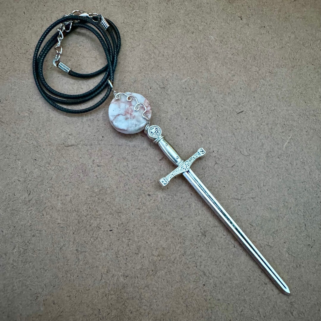 Handmade Redline Marble Gemstone Sword Wire Wrapped Necklace - Etsy