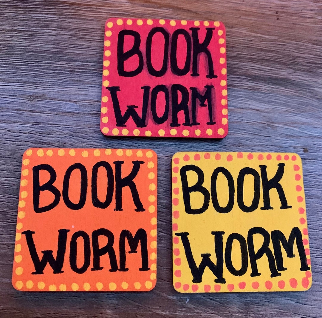 Hand Crafted “book Worm” Small Wooden Magnets - Etsy