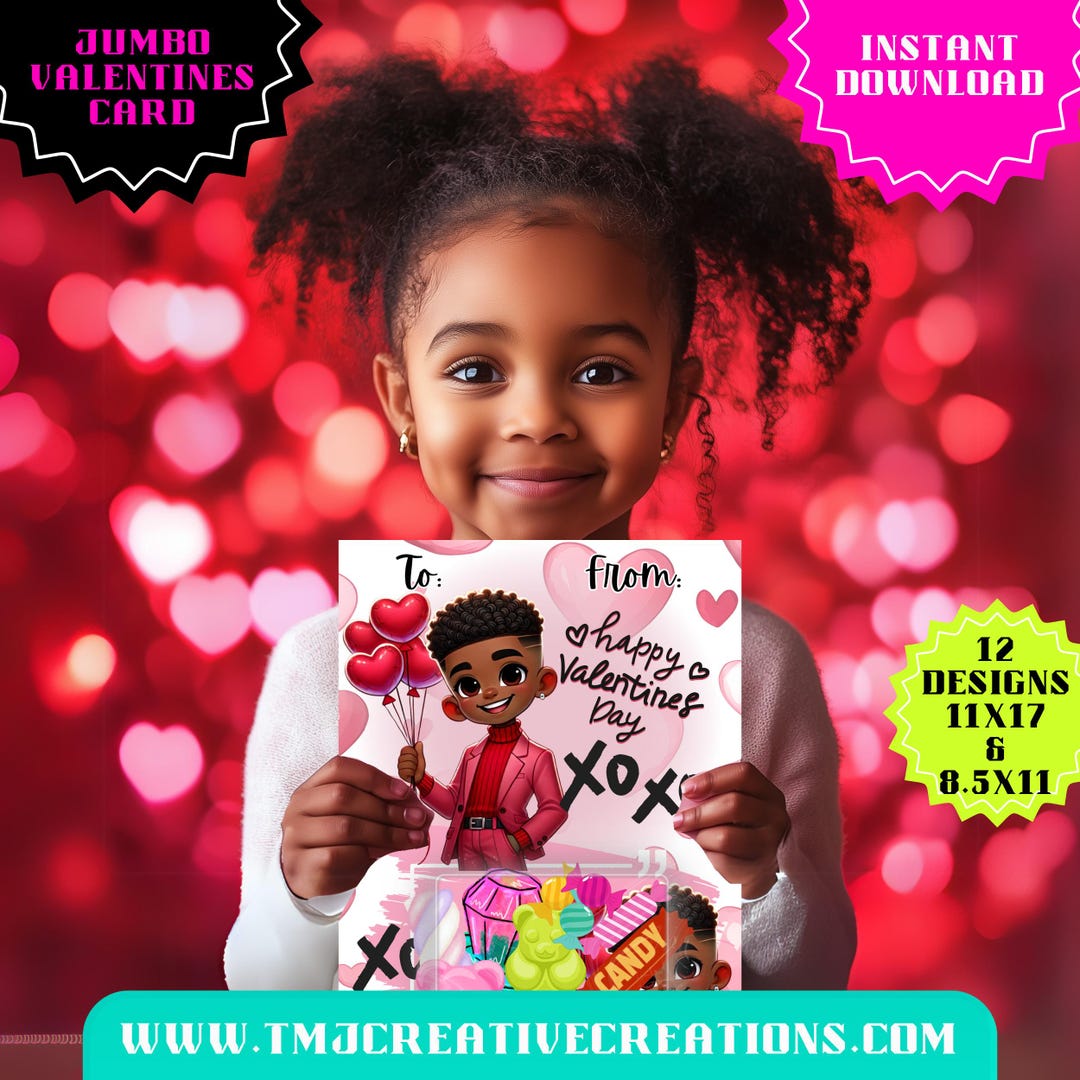African American Jumbo Valentine's Day Cards: Classroom Treats (digital ...