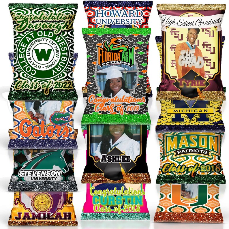 Custom Chip Bags GRADUATION Chip Bag Trunk Party Bags Grad Chip Bags ...