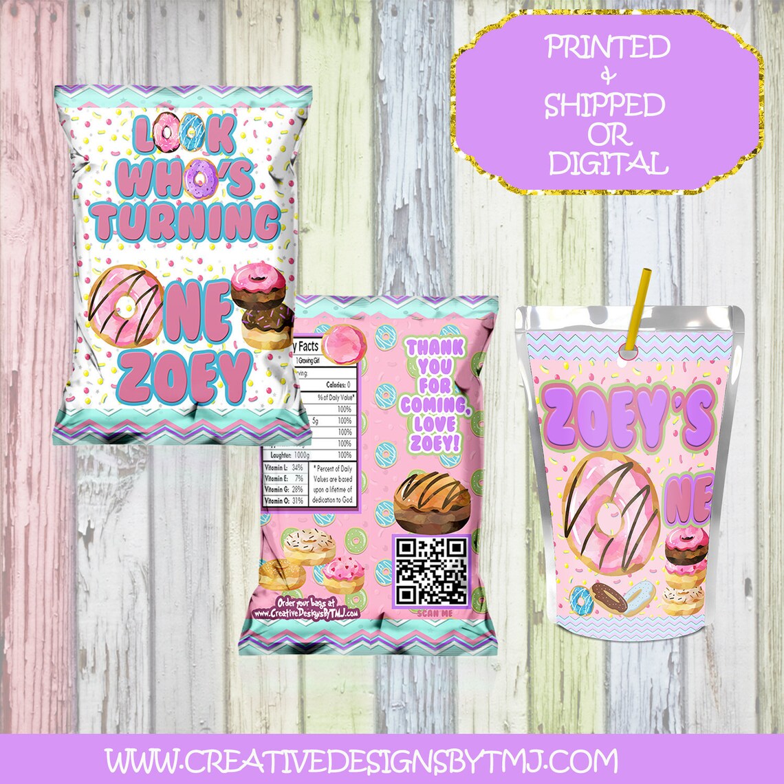 Donut Chip Bags Donut Juice Pouch Donut 1st Birthday Doughnut | Etsy