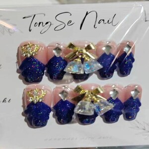 Long Stiletto Dark Blue Seashell Nail Art/3d Shell Nails/mermaid Press ...