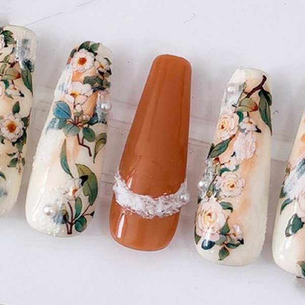 Floral Fake Nails - Etsy
