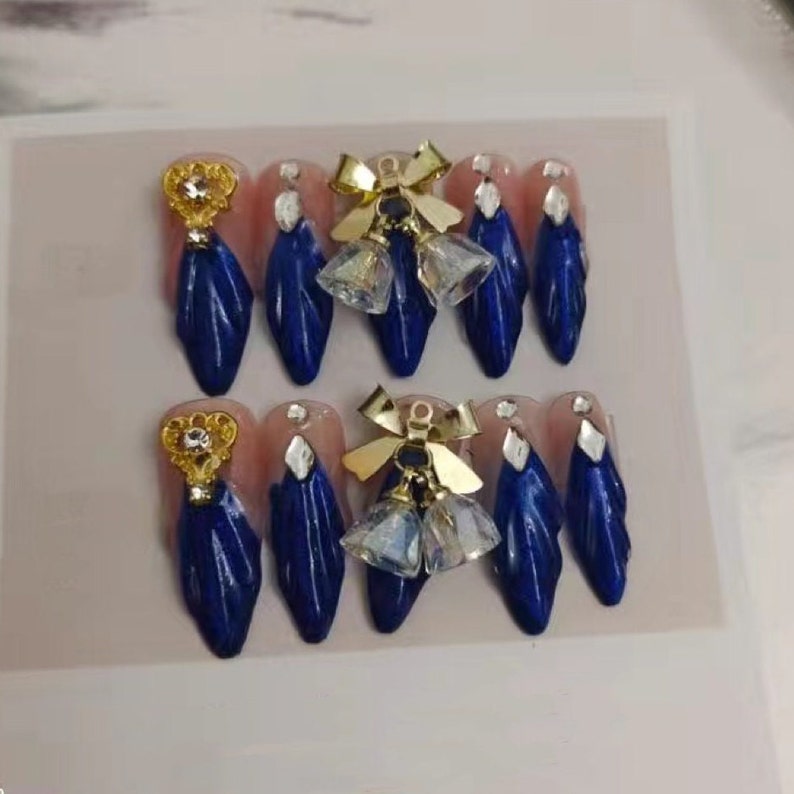 Long Stiletto Dark Blue Seashell Nail Art/3d Shell - Etsy