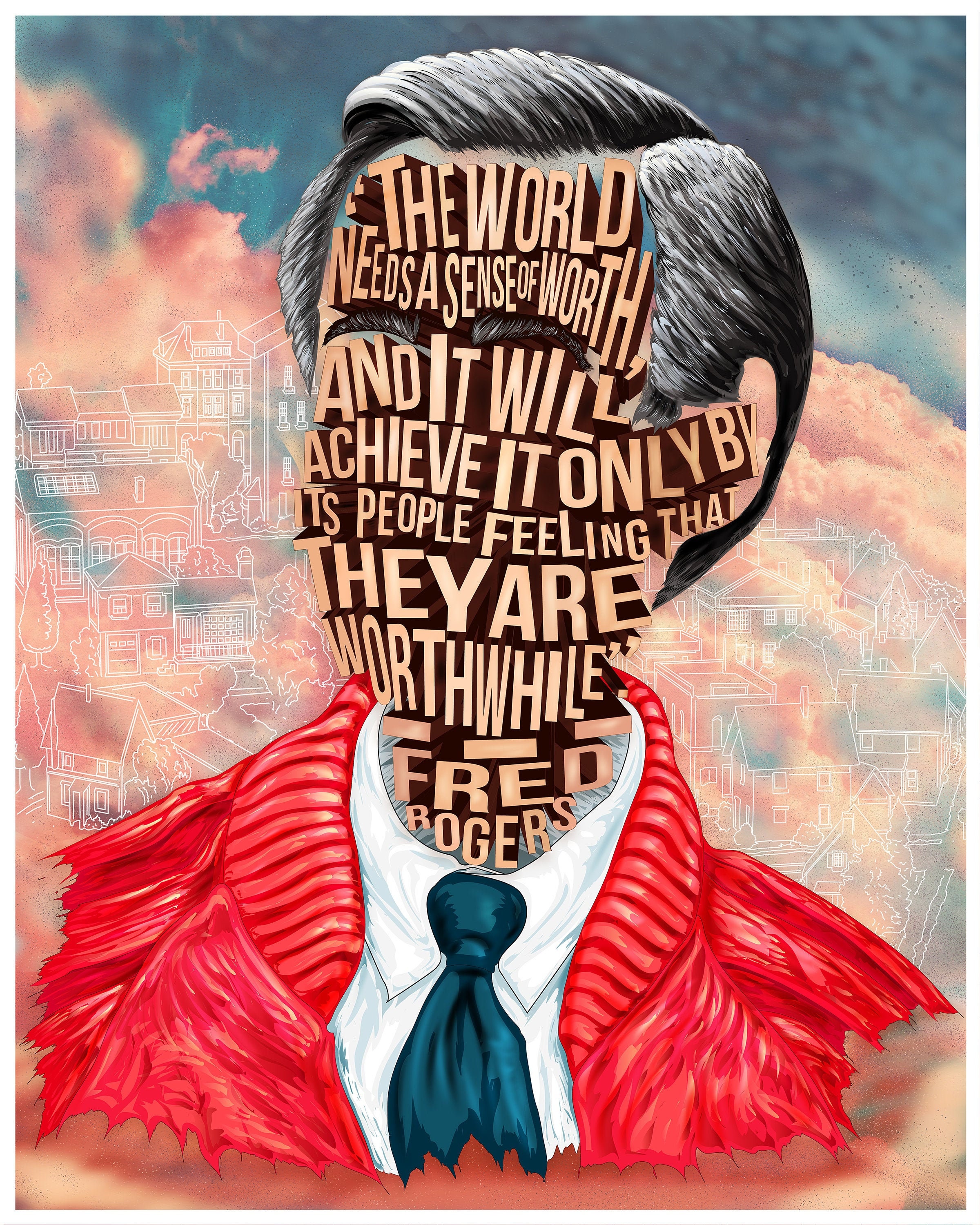Fred mr Rogers Print Typography and Illustration - Etsy