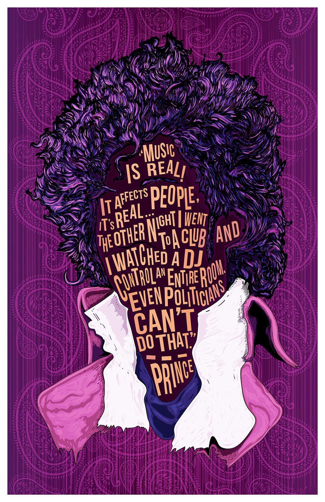 Prince Famous Hair Lines Print, Typography and Illustration Mix, Purple ...