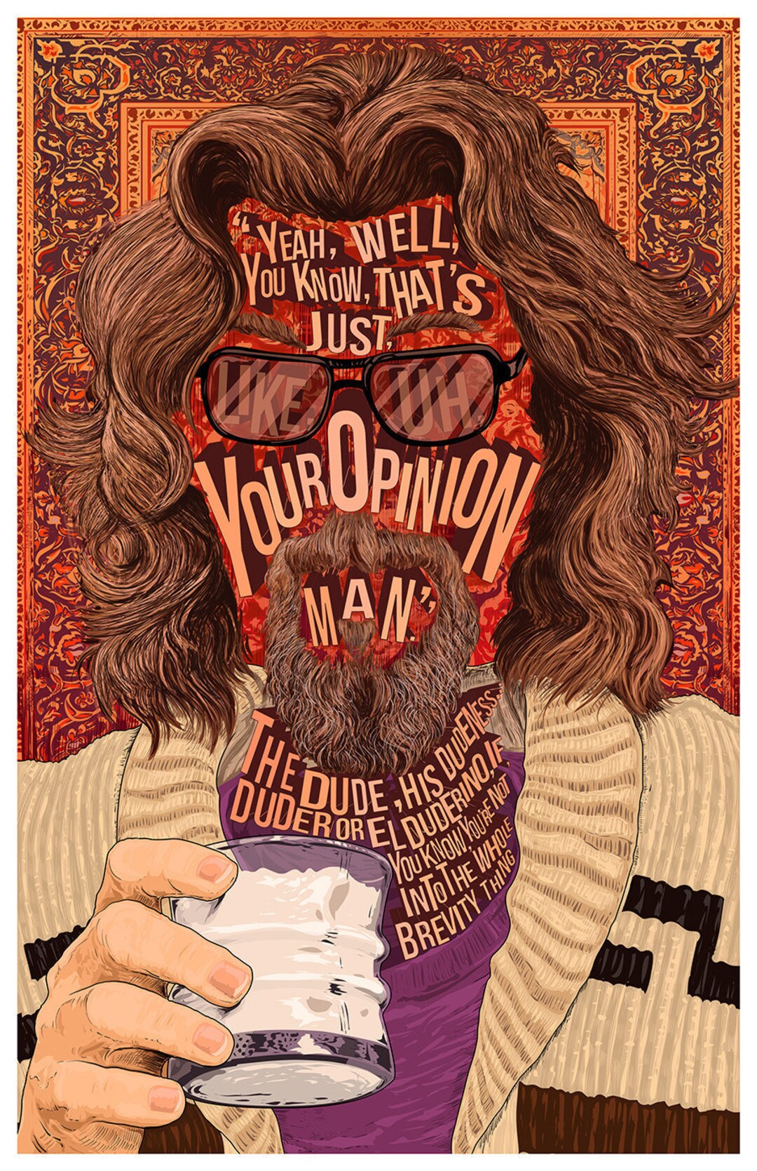 The Dude Famous Hair Lines Print, Typography and Illustration Mix, Fan ...
