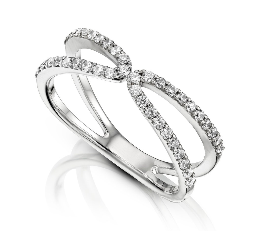 Criss Cross Diamond Ring, Micro Pave Diamond X Ring Set With 42 ...