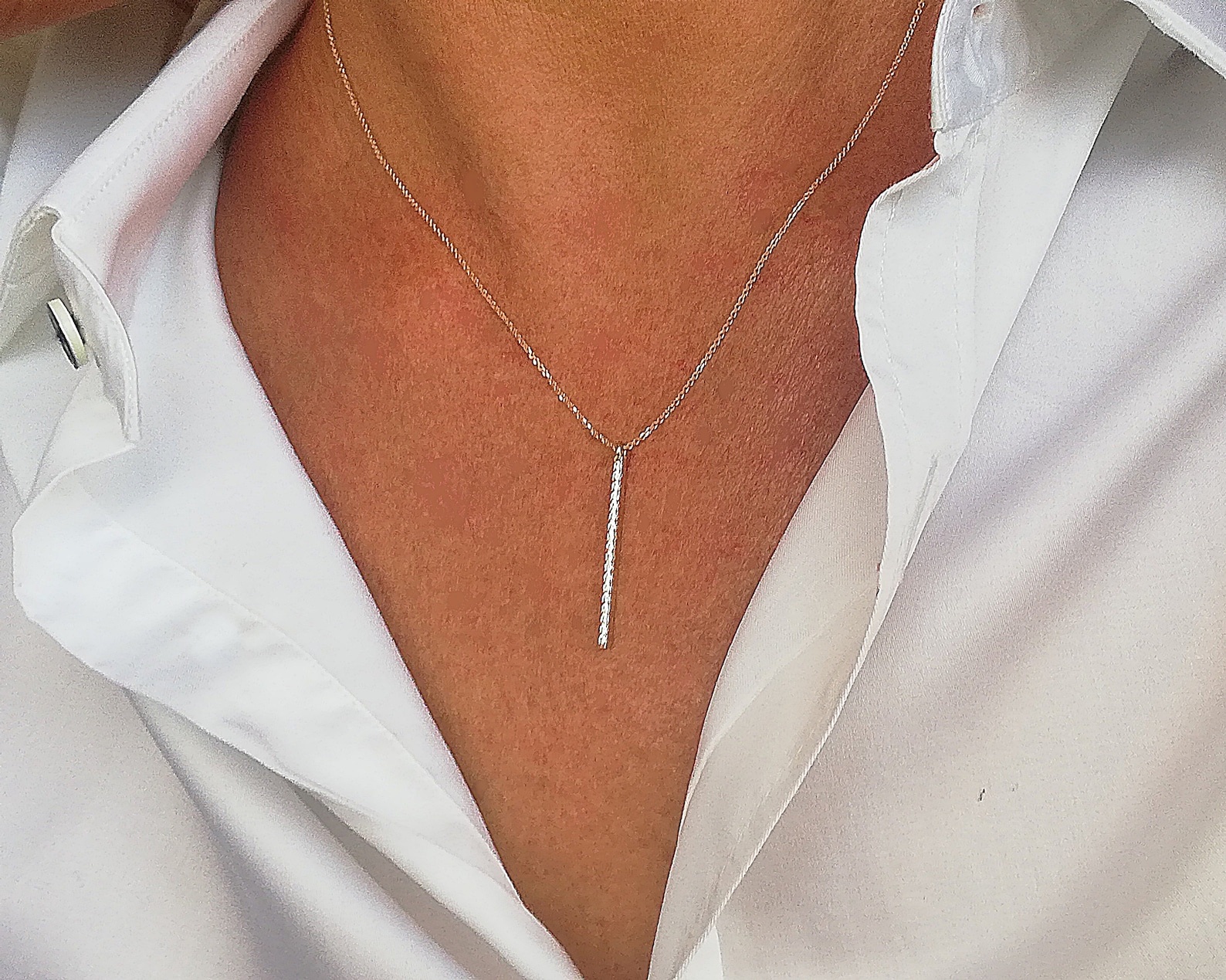 Diamond Bar Necklace Solid Gold Vertical Diamond Bar Pendant - Etsy