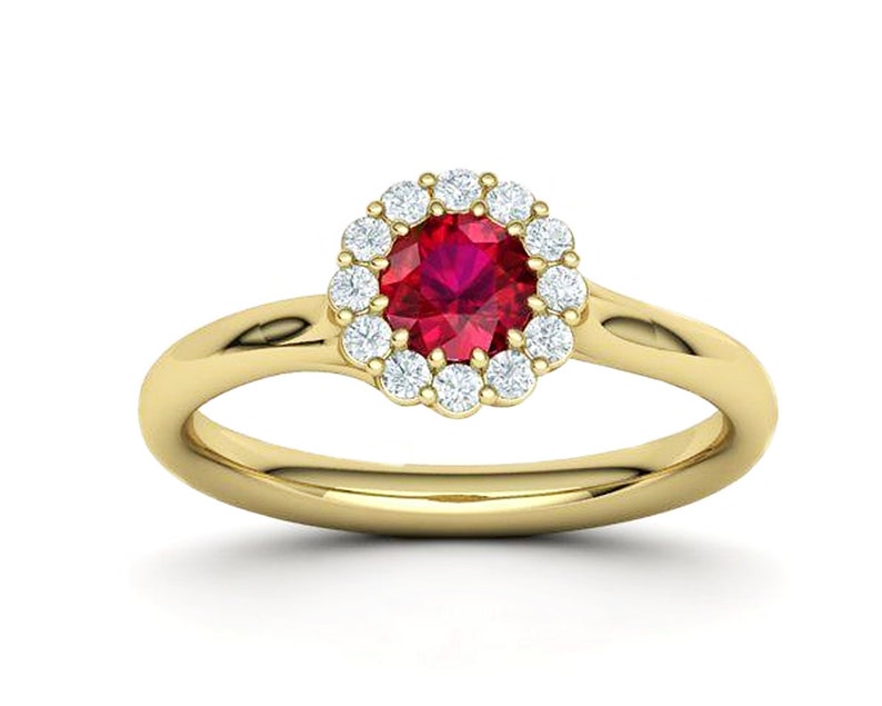Ruby Diamond Halo Ring / 14k Solid Gold Ruby Engagement Ring - Etsy