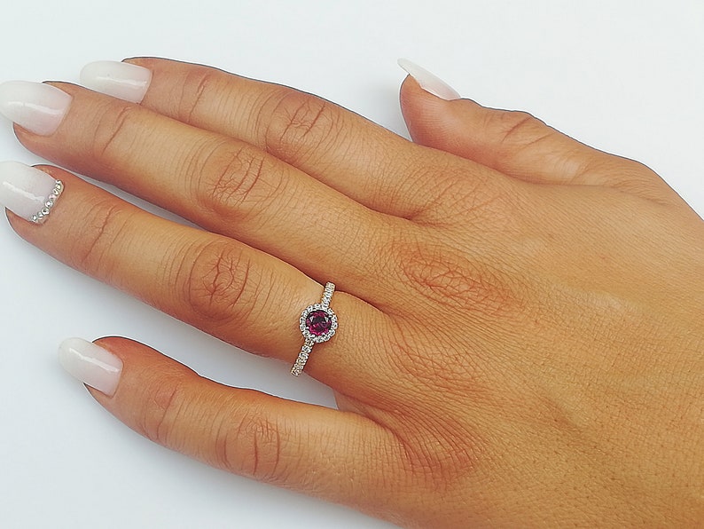 Ruby Diamond Halo Ring, Solid Gold Ruby Engagement Ring - Etsy