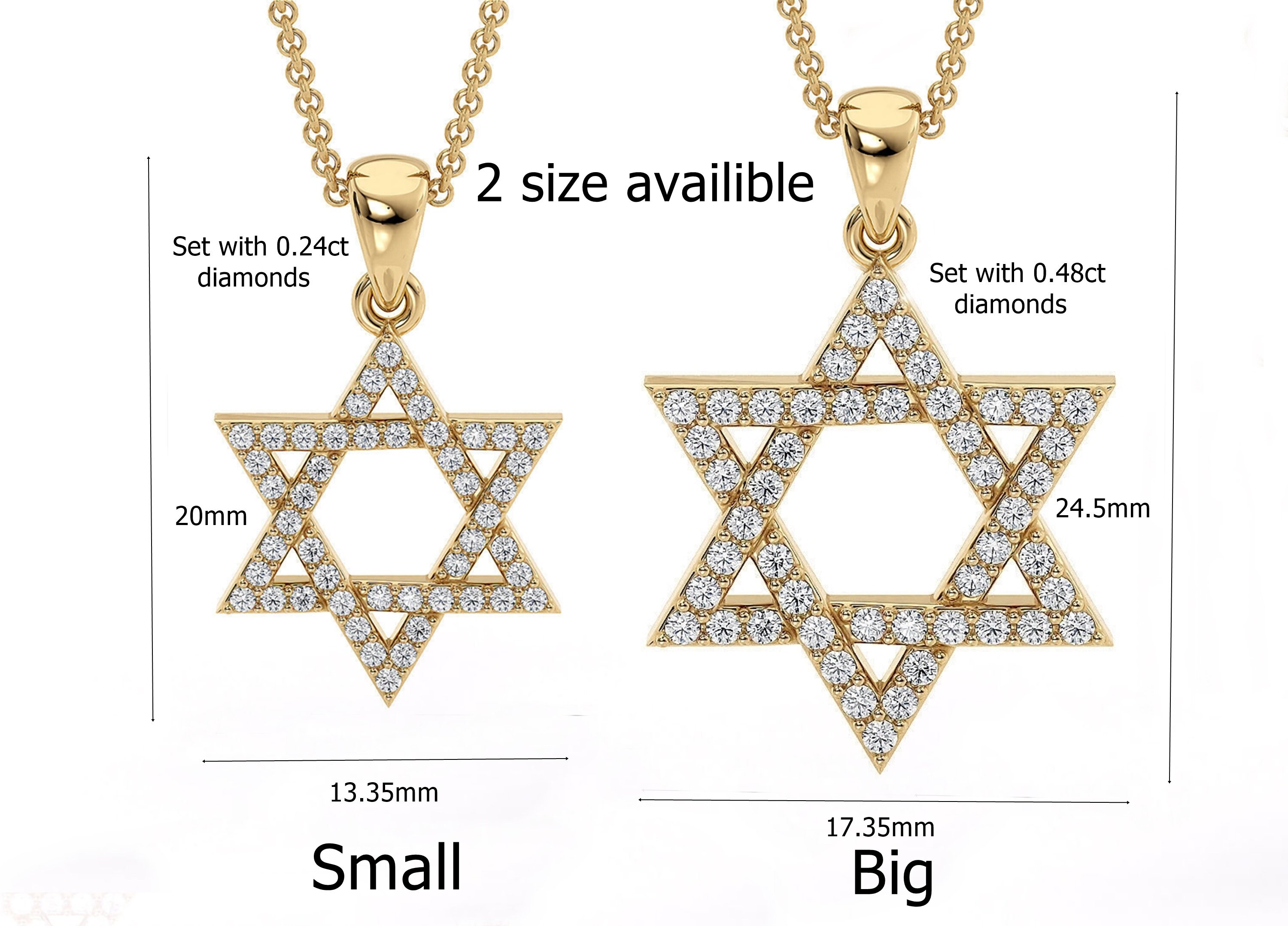 Diamond Star of David Necklace / 14k Solid Gold Magen David | Etsy