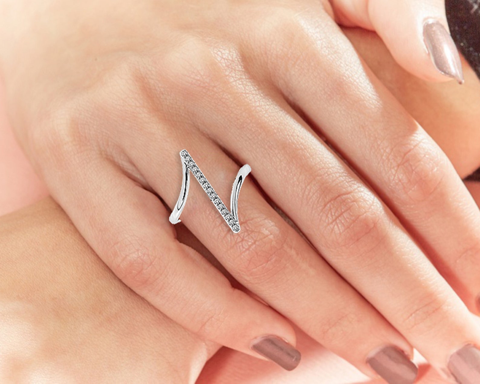 14k Diamond Bar Ring / Vertical Bar Diamond Ring Set With | Etsy