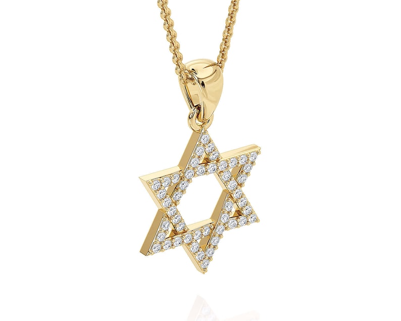 Diamond Star of David Necklace / 14k Solid Gold Magen David Pendant Set ...