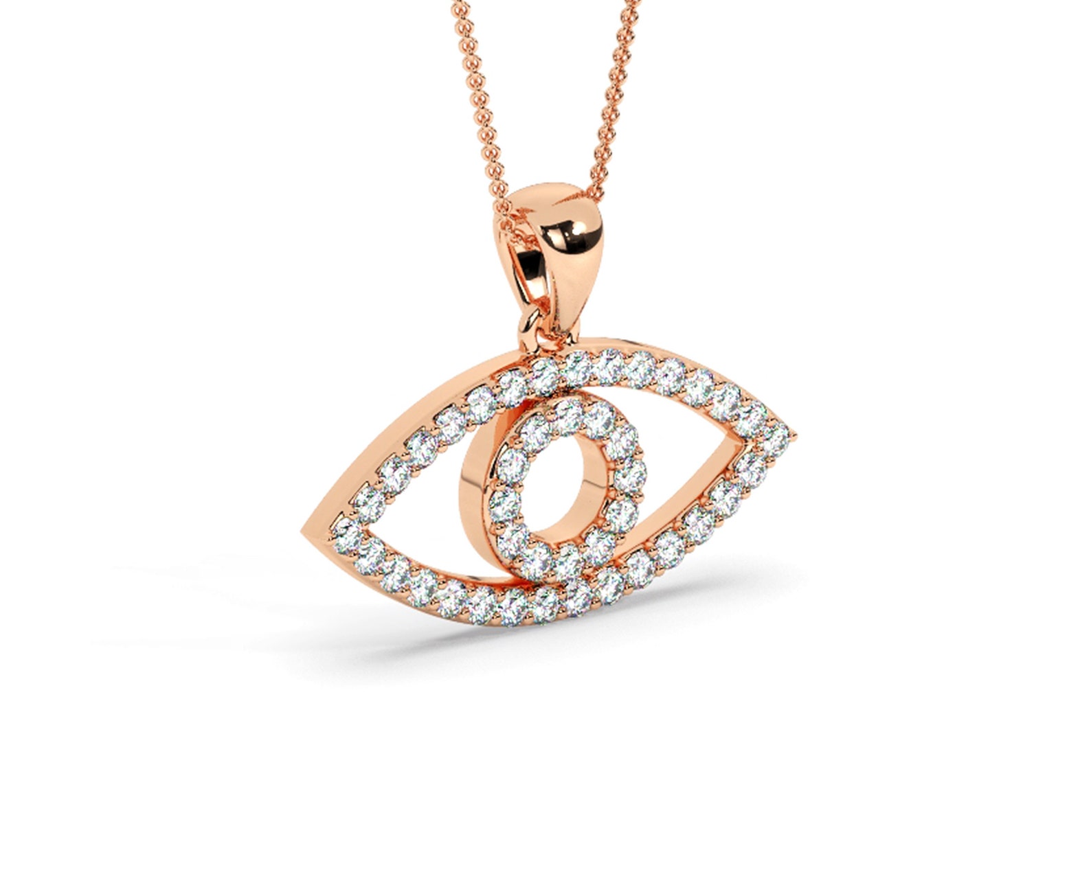 14k Gold Diamond Evel Eye Necklace / Gold Evil Eye Pendant / Good Luck ...
