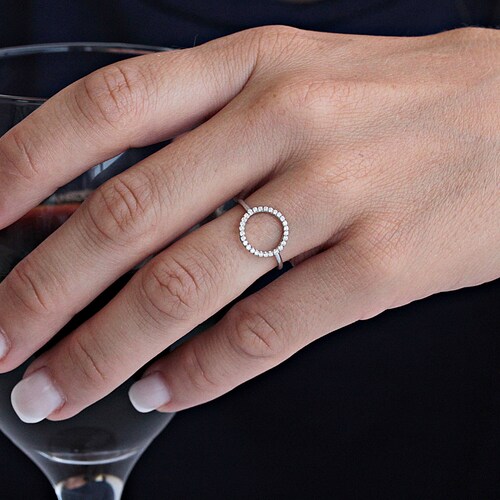 Open Circle Diamond Ring Semi oval Set in 10k 14k 18k Solid - Etsy