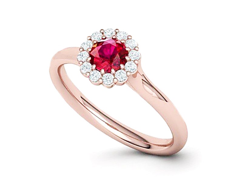 Ruby Diamond Halo Ring / 14k Solid Gold Ruby Engagement Ring - Etsy