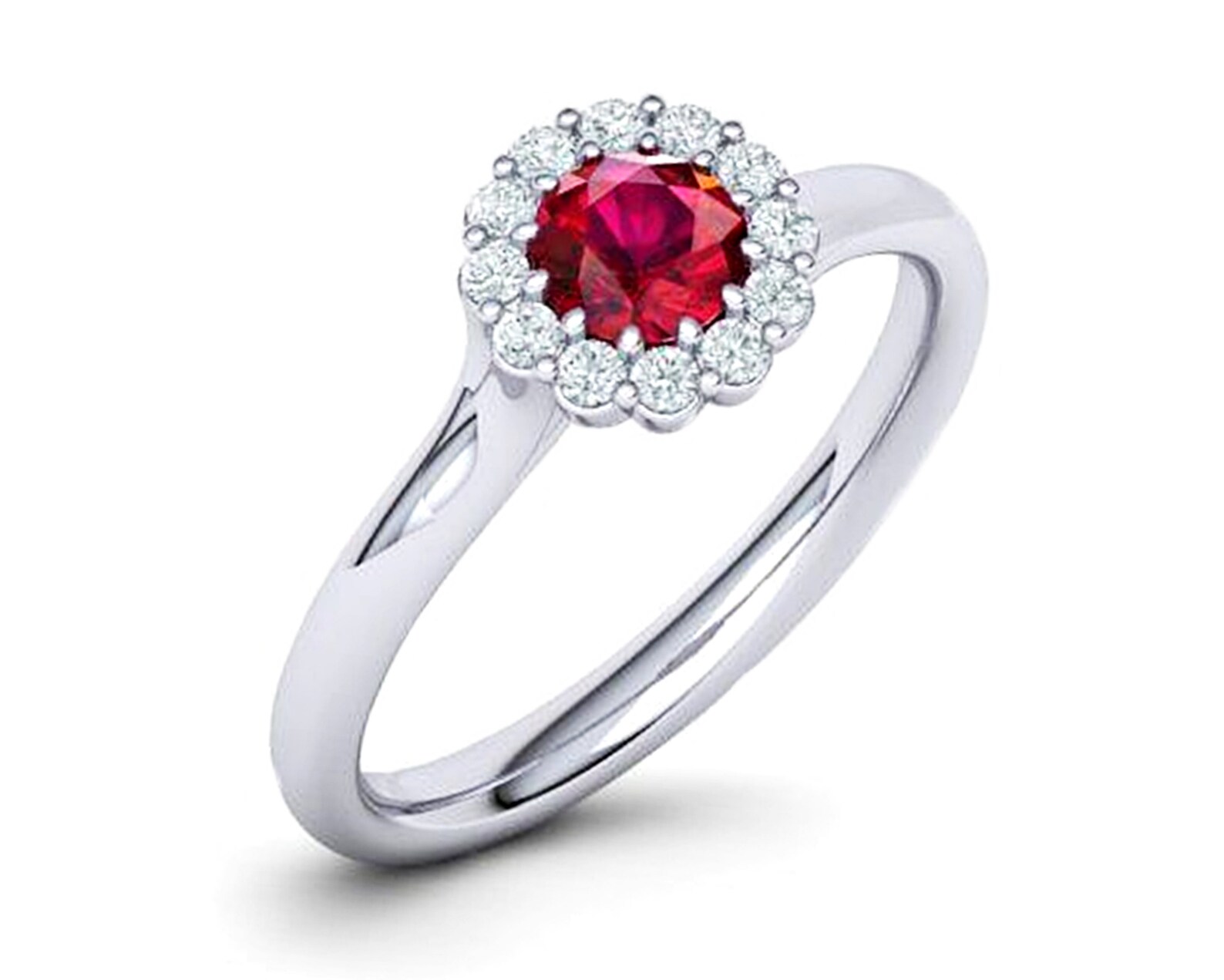 Ruby Diamond Halo Ring / 14k Solid Gold Ruby Engagement Ring - Etsy