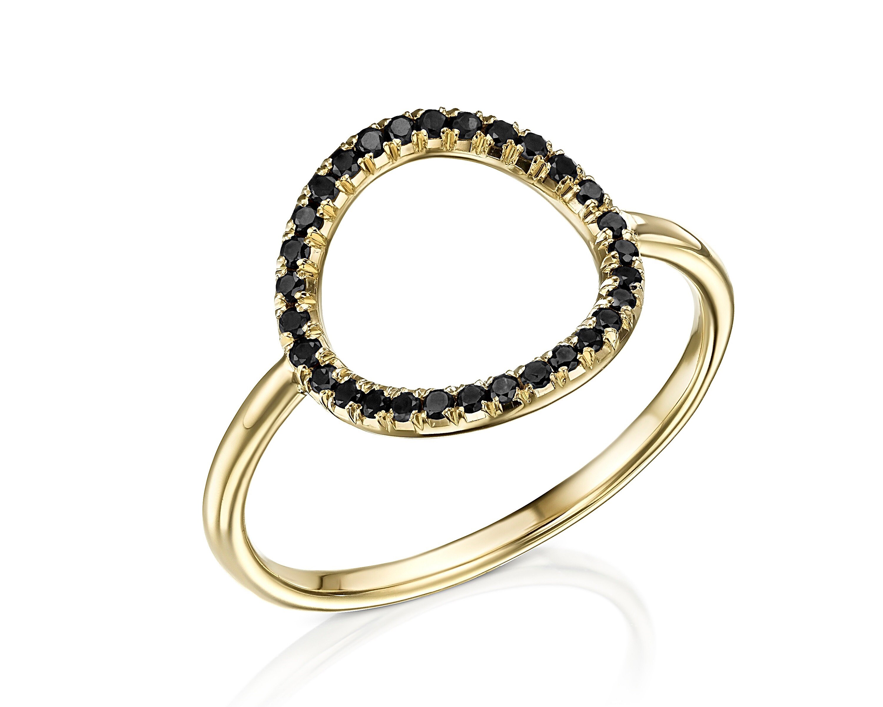 Solid Gold Open Circle Black Diamond Ring - Etsy