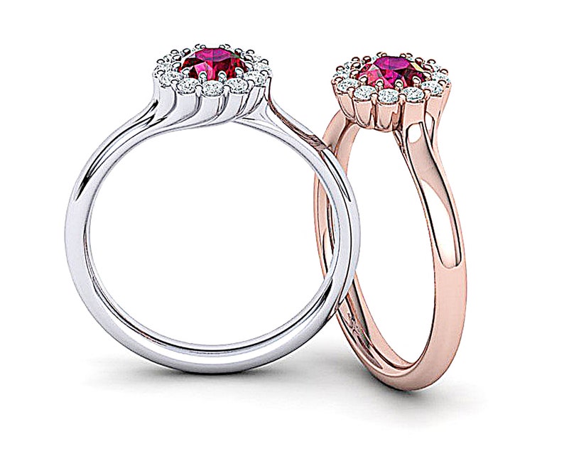 Ruby Diamond Halo Ring / 14k Solid Gold Ruby Engagement Ring - Etsy