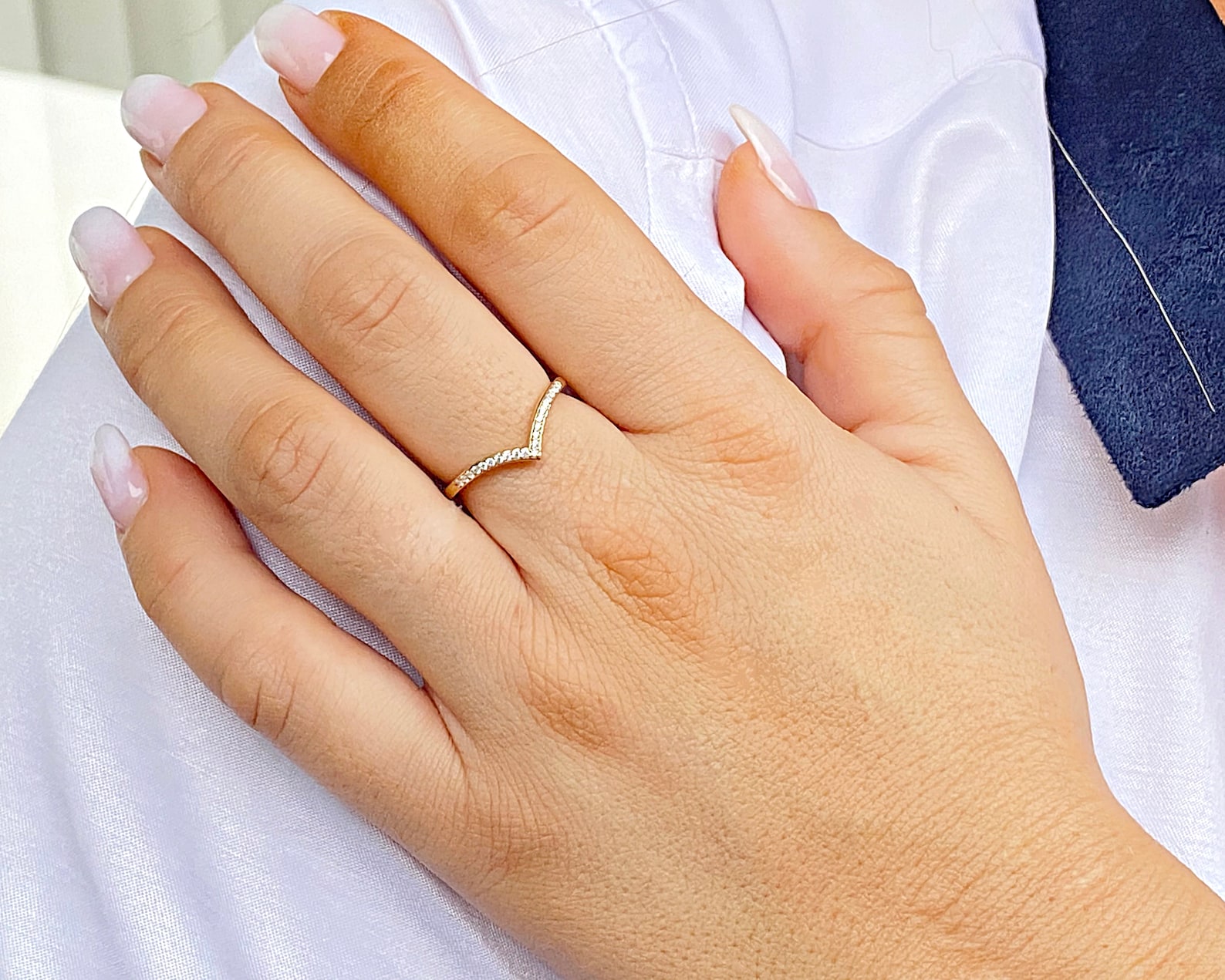 14k Chevron Diamond Ring Solid Gold Diamond V ring | Etsy