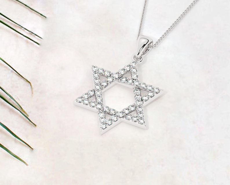 Diamond Star of David Necklace / 14k Solid Gold Magen David Pendant Set ...