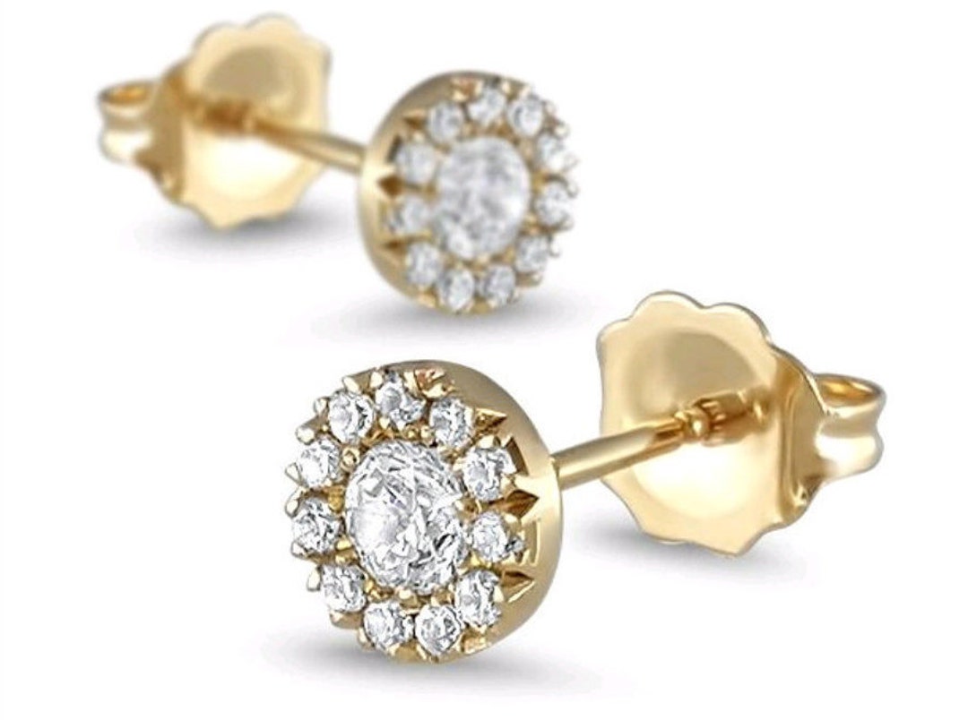 Gold Stud Earrings 14k Gold Stud Earrings Halo Stud - Etsy