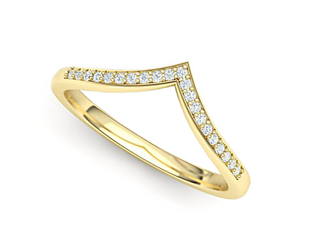 14k Chevron Diamond Ring, Solid Gold Diamond V Ring - Etsy