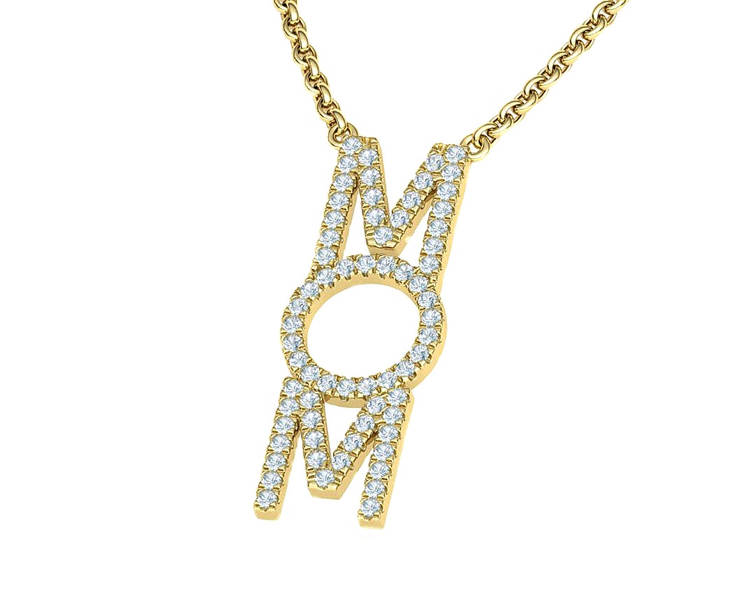 Diamond MOM Necklace, 14k Vertical Diamond Pendant Perfect Gift for A ...