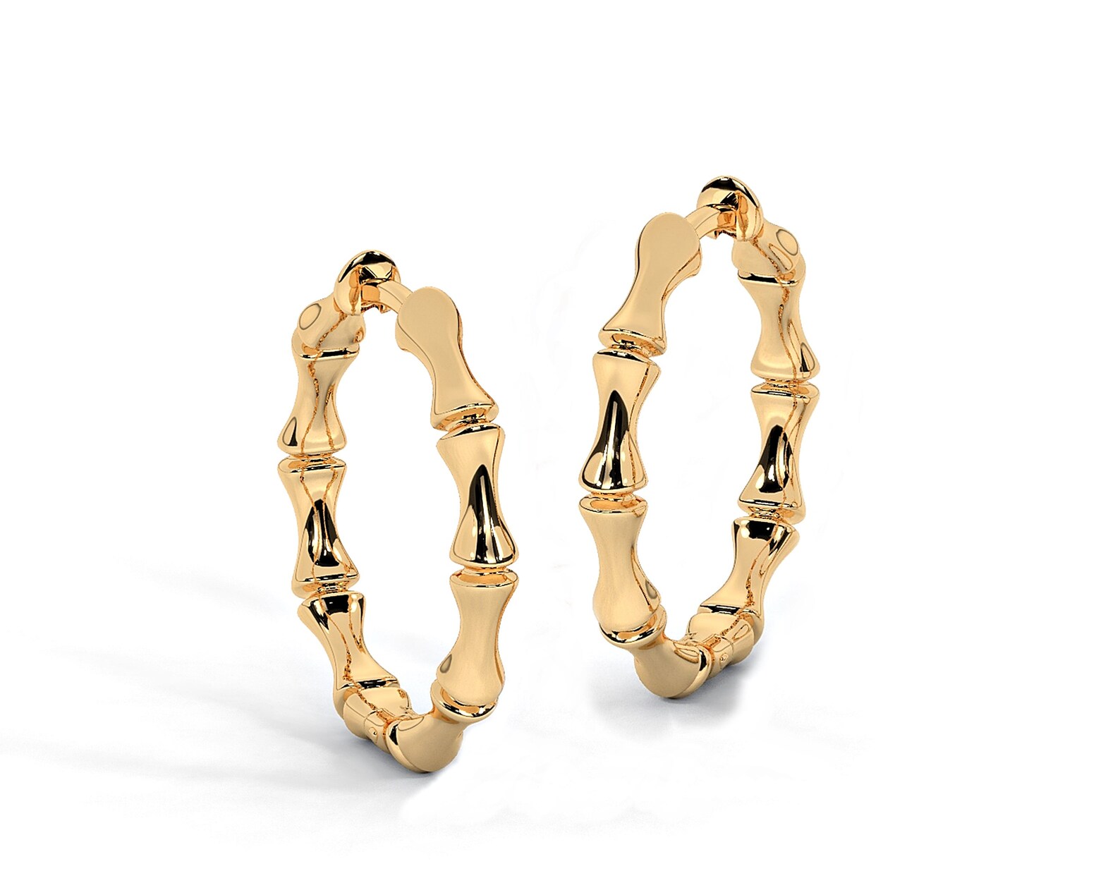 14k Gold Bamboo Hoop Earrings / Solid Gold Hoop Earrings - Etsy