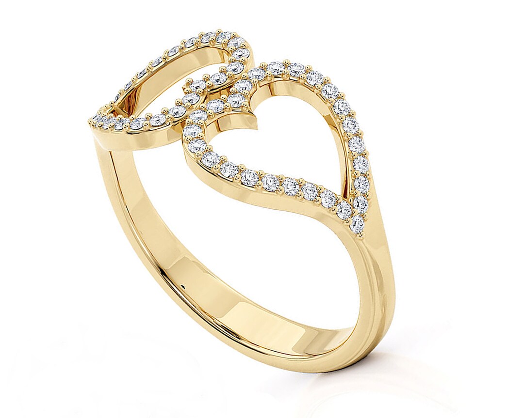 Diamond Heart Ring, 14k Solid Gold Diamond Heart Ring - Etsy