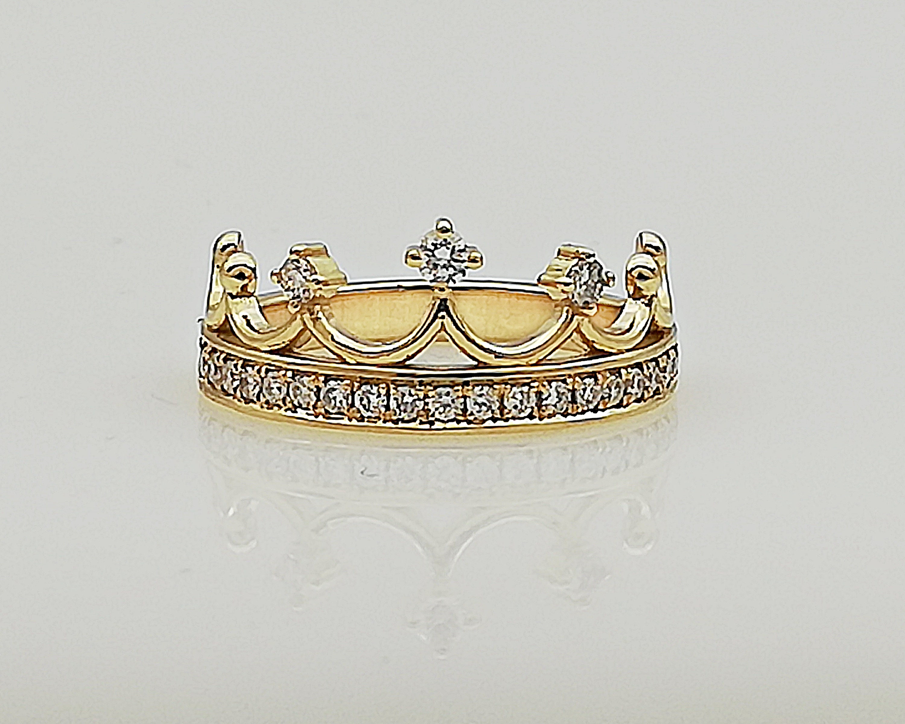 Diamond Crown Ring, 14k Solid Gold Princess Tiara Diamond Ring - Etsy