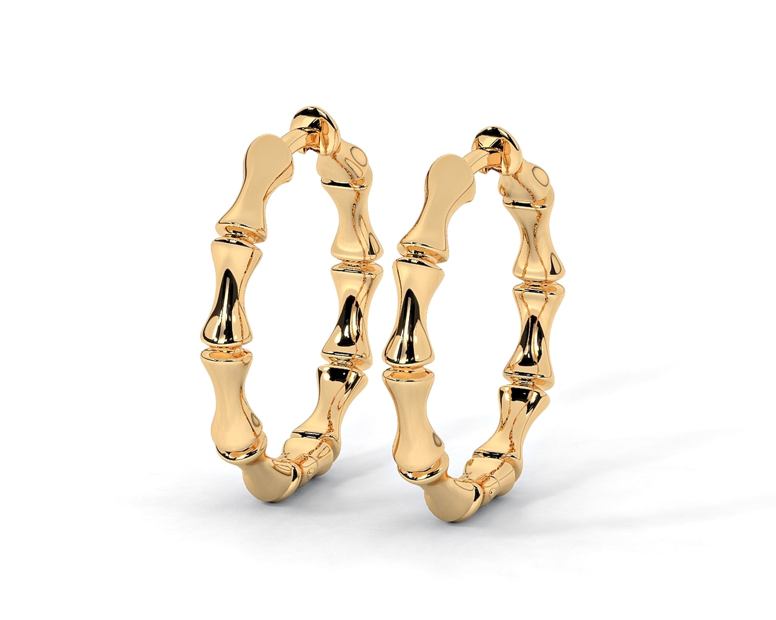 14k Gold Bamboo Hoop Earrings / Solid Gold Hoop Earrings | Etsy