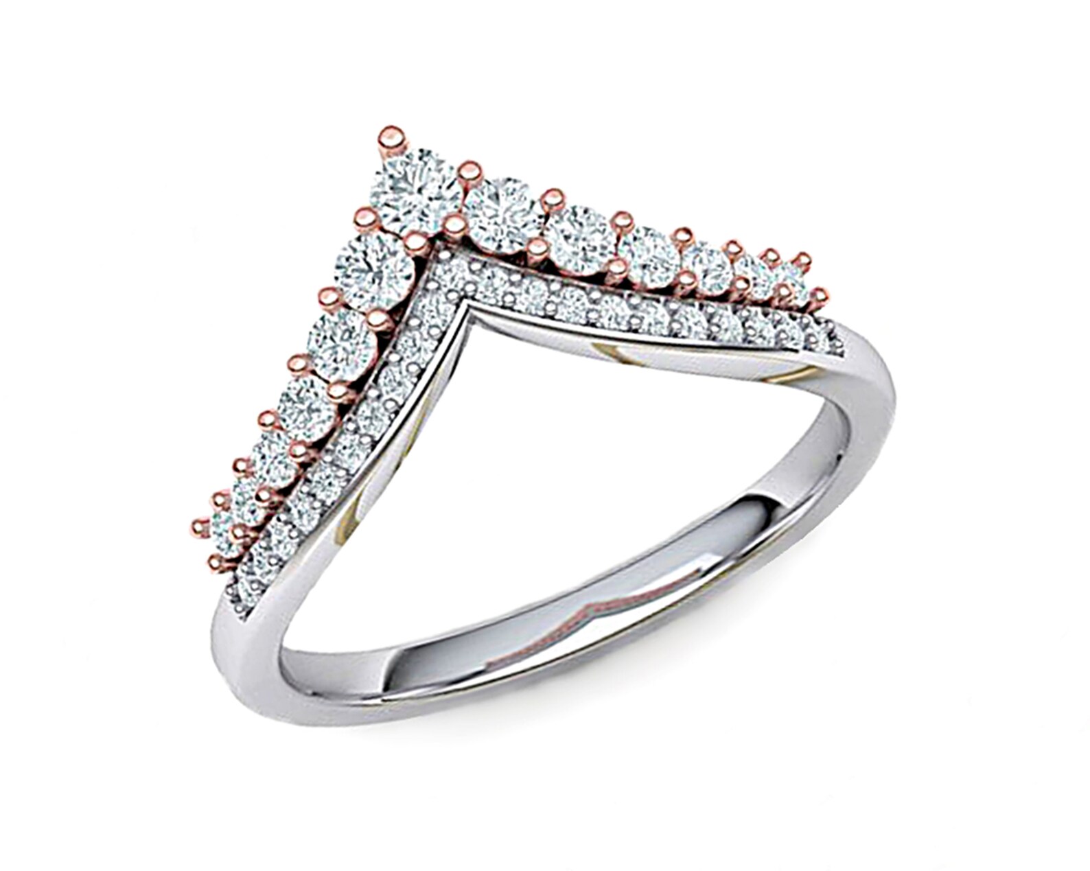 Diamond Crown Chevron Ring, 14k Solid Gold Princess Tiara Diamond Ring ...