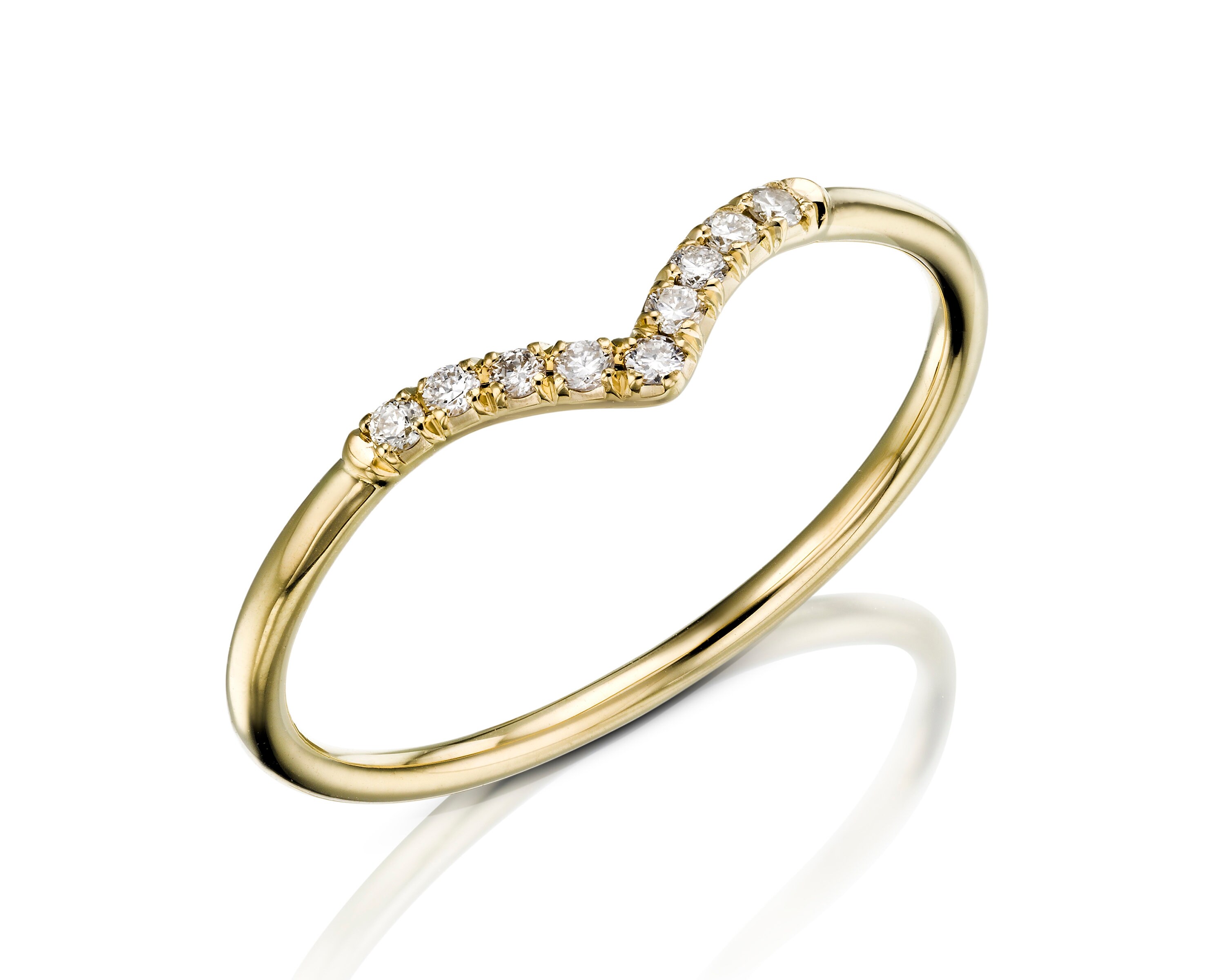 Diamond Chevron Ring Solid Gold Thin Diamond V ring | Etsy