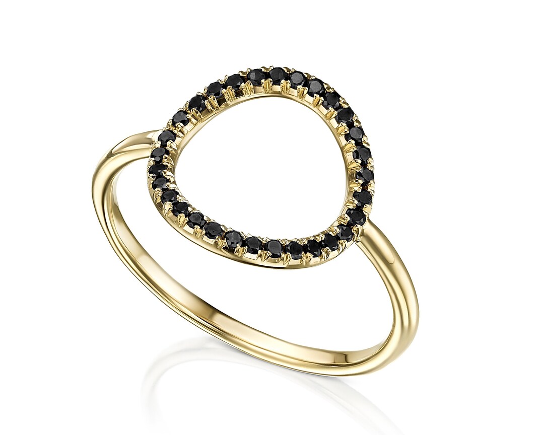Open Circle Black Diamond Ring Set in 14k 18k Gold Ring - Etsy